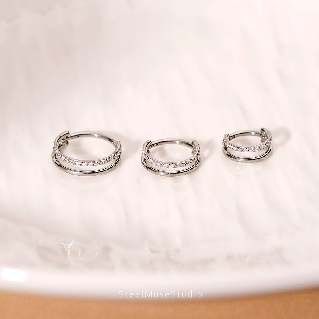 16G Titanium Double Hinge Hoop • Huggie Earrings • Cartilage Hoop • Hinged Segment Nose Ring ...