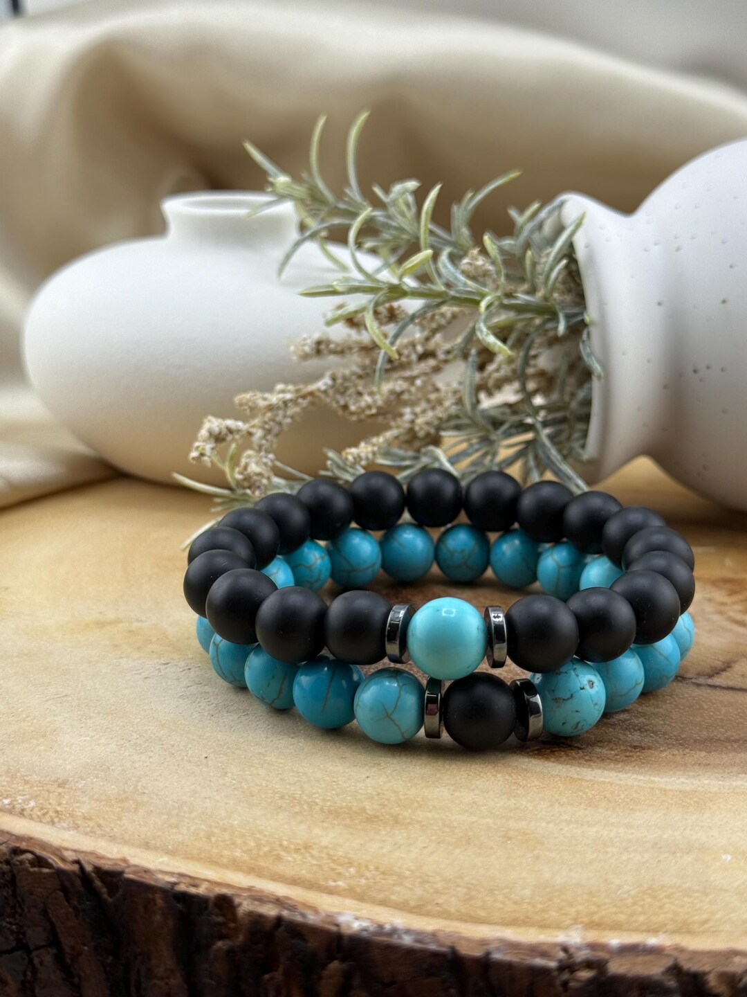 Matching Couples Bracelet Set: Black Onyx & Turquoise, Handmade - Etsy