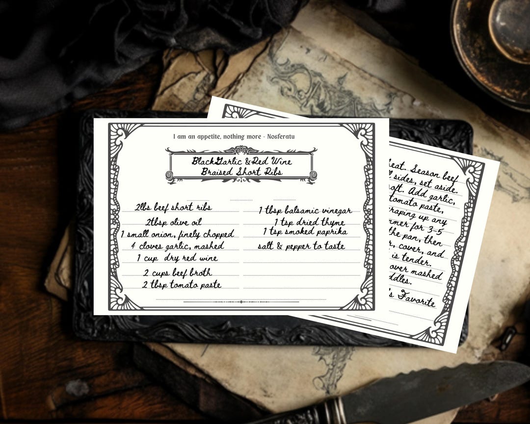 Gothic Recipe Card, Printable Recipe Card, Nosferatu-inspired Kitchen ...