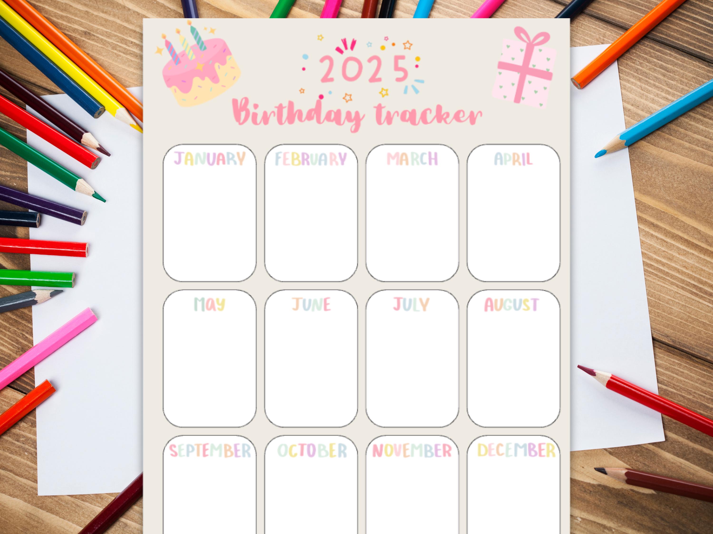2025 Birthday Tracker Printable, Classroom Birthdays, Teacher Printable ...