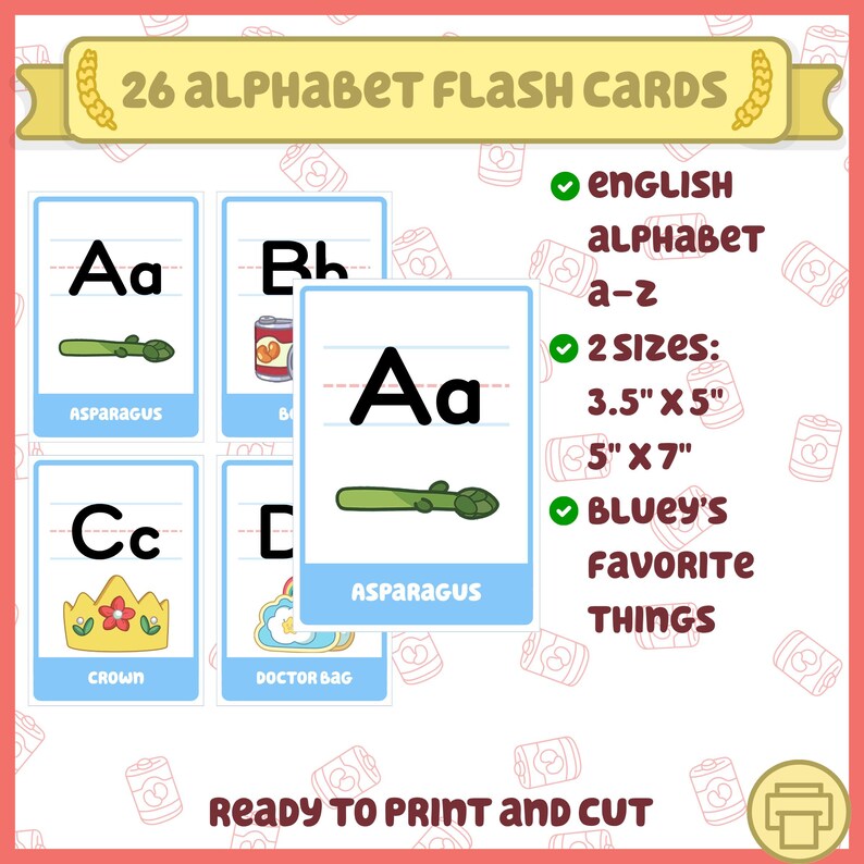 Bluey-themed Alphabet Flash Cards | A to Z Printable Learning Cards ...