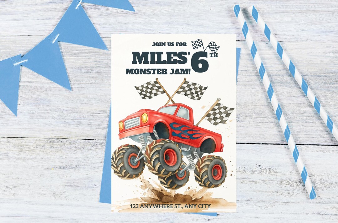 Monster Truck Birthday Sign Template | Editable Canva Poster | DIY ...