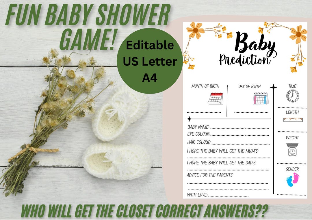 Interactive Baby Shower Fun: Customisable Baby Prediction Game ...