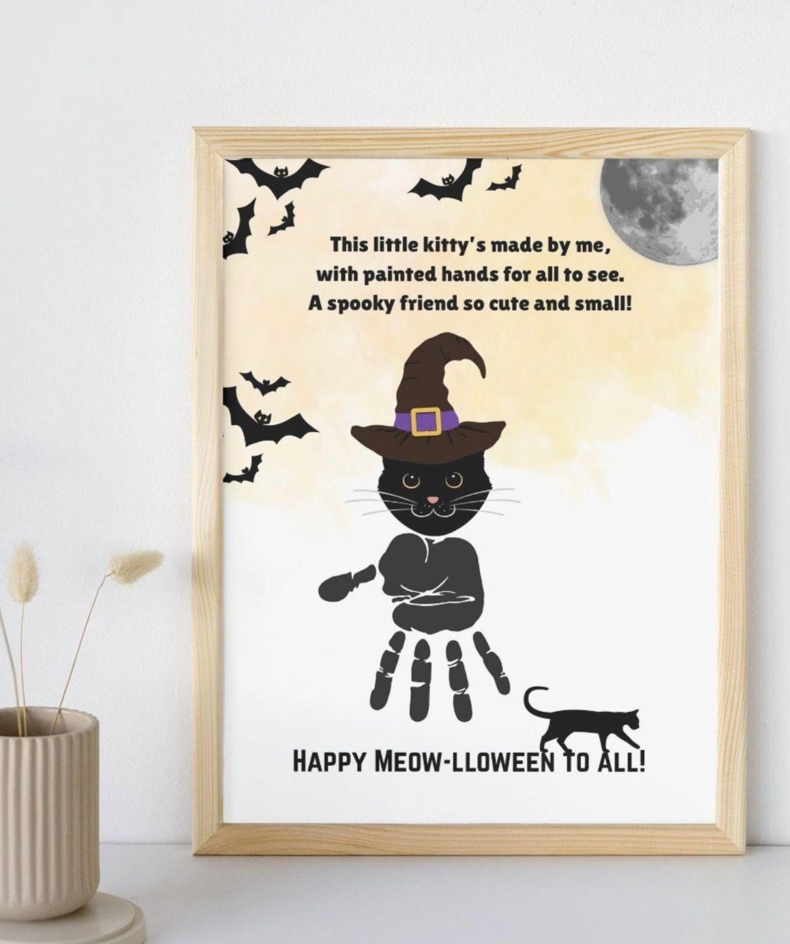 Halloween Black Cat Handprint Art: Meow-lloween Poem, Halloween ...