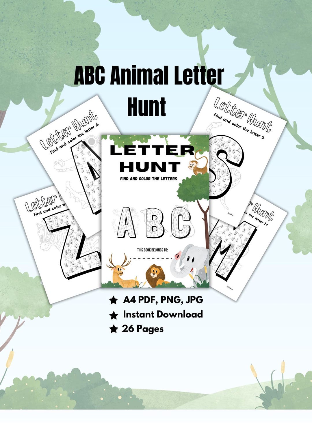 Animal Alphabet Letter Hunt Printable ABC Worksheets for Kids ...