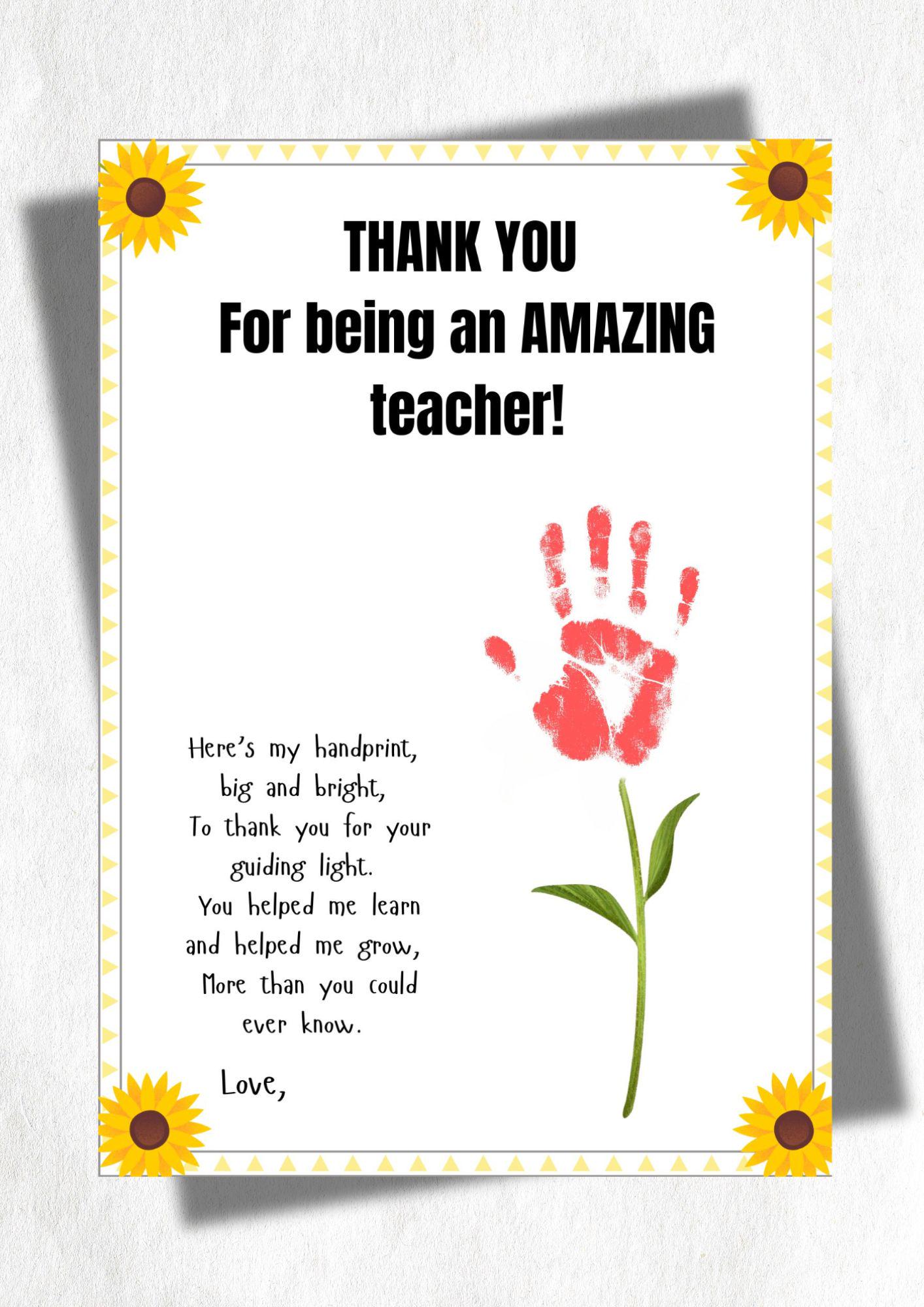 Teacher Appreciation Poem Handprint Art: Thank You Gift, Teacher ...