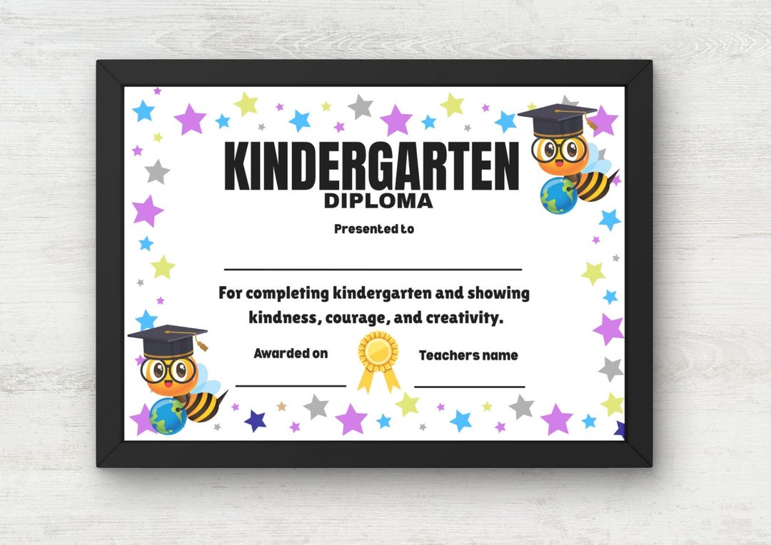 Editable Kindergarten Diploma, Graduation Certificate (canva Template ...