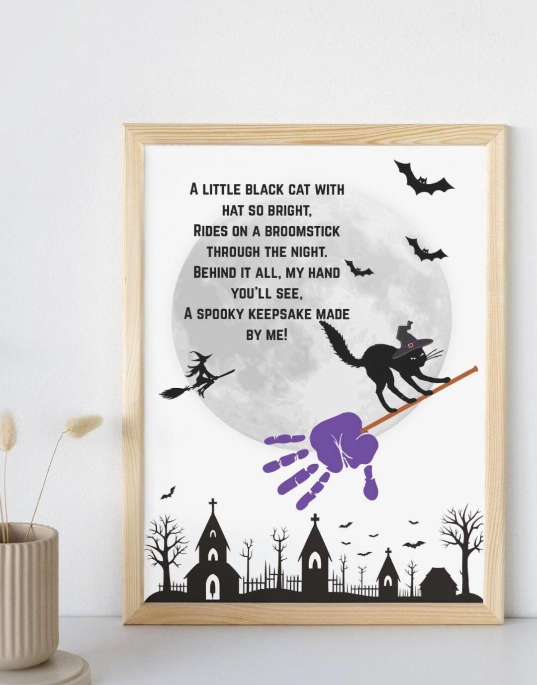 Halloween Handprint Art: Witch Cat on Broom, Halloween Handprint Craft ...