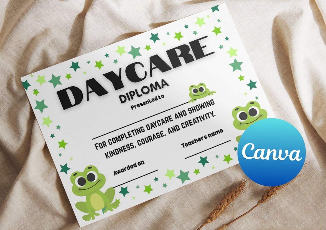 Diploma Daycare Frog Certificate Award, Printable Preschool Homeschool ...