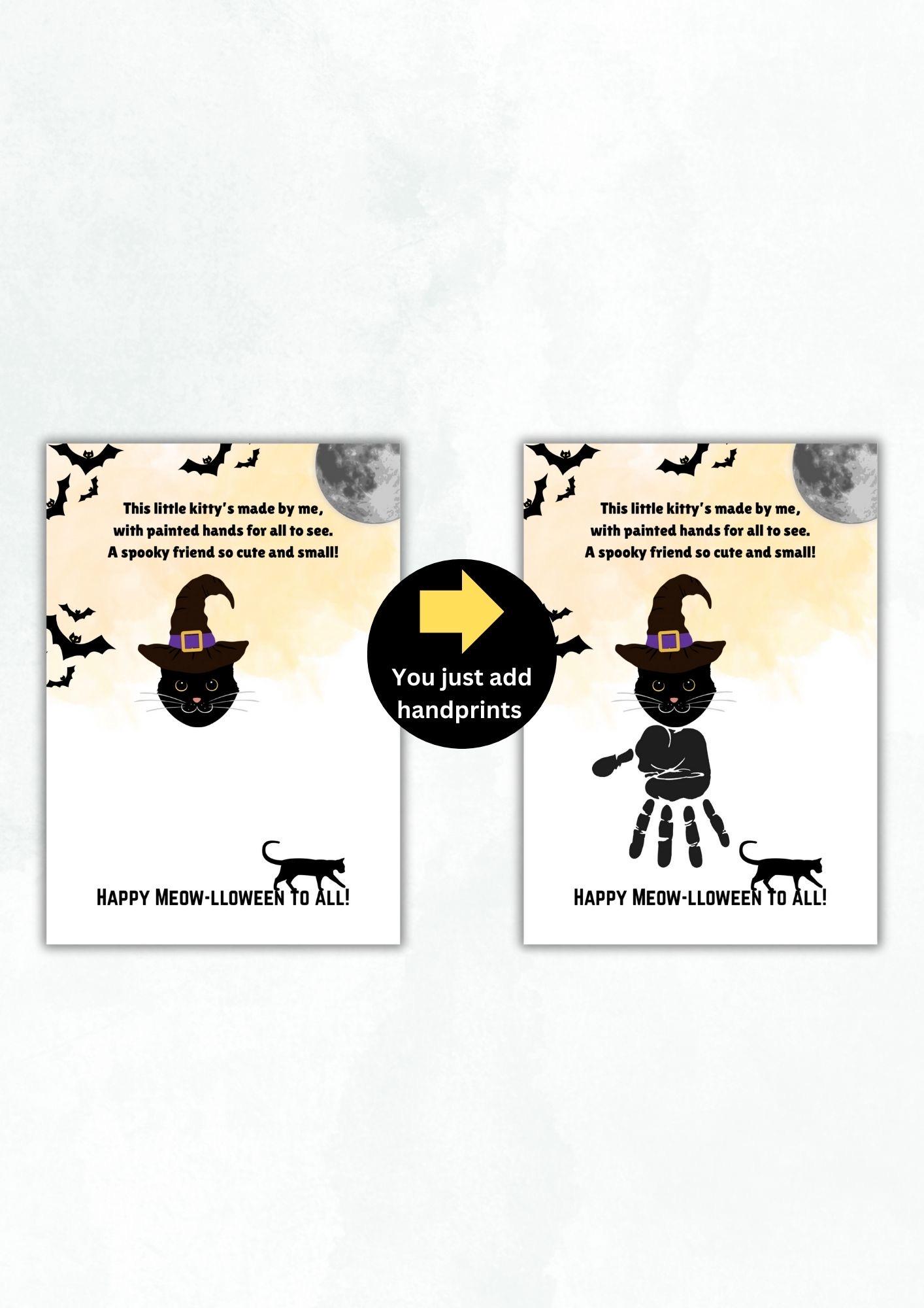 Halloween Black Cat Handprint Art: Meow-lloween Poem, Halloween ...