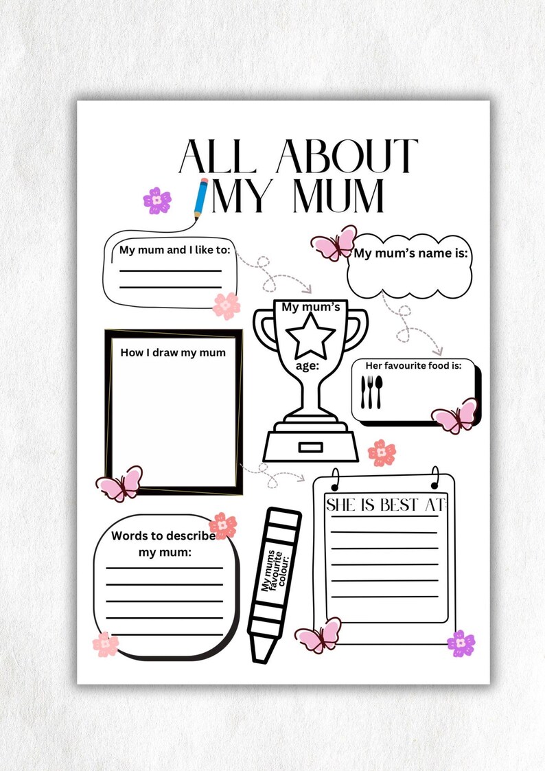 All About My Mum/mom Printable: Mother's Day Questionnaire (digital ...