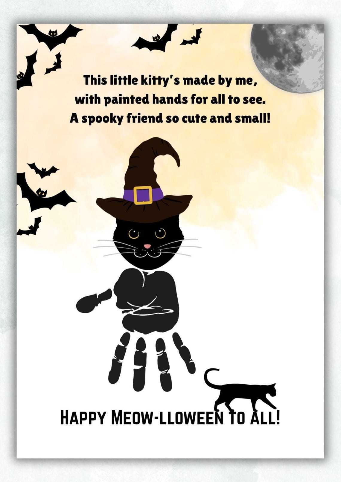 Halloween Black Cat Handprint Art: Meow-lloween Poem, Halloween ...