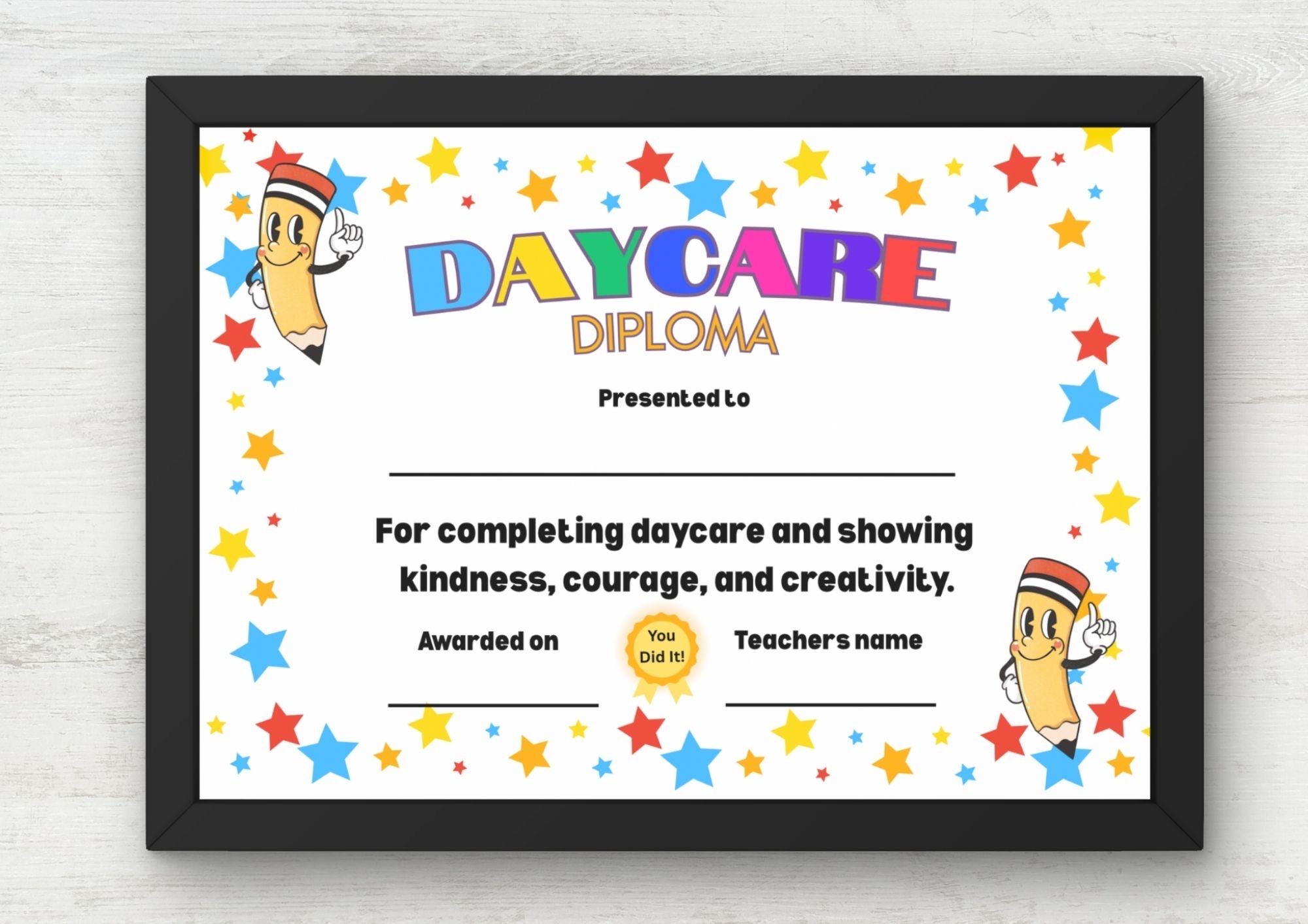 Daycare Diploma Certificate: Printable Preschool Graduation Award (A4 ...