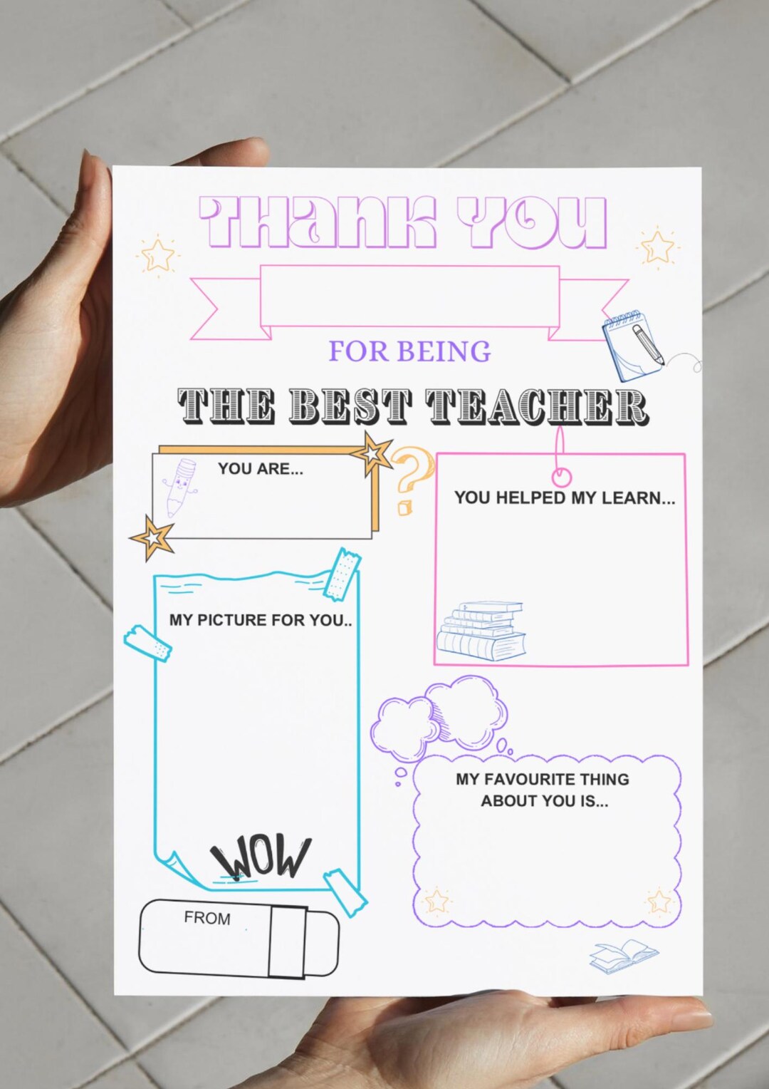Teacher Appreciation Fillable Card: Printable Thank You Gift (PDF, JPG ...