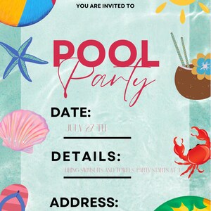 Pool Party Downloadable Invitation - Etsy
