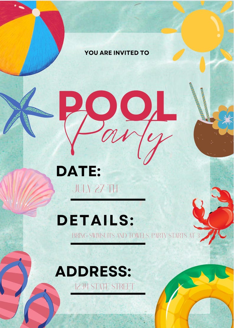 Pool Party Downloadable Invitation - Etsy