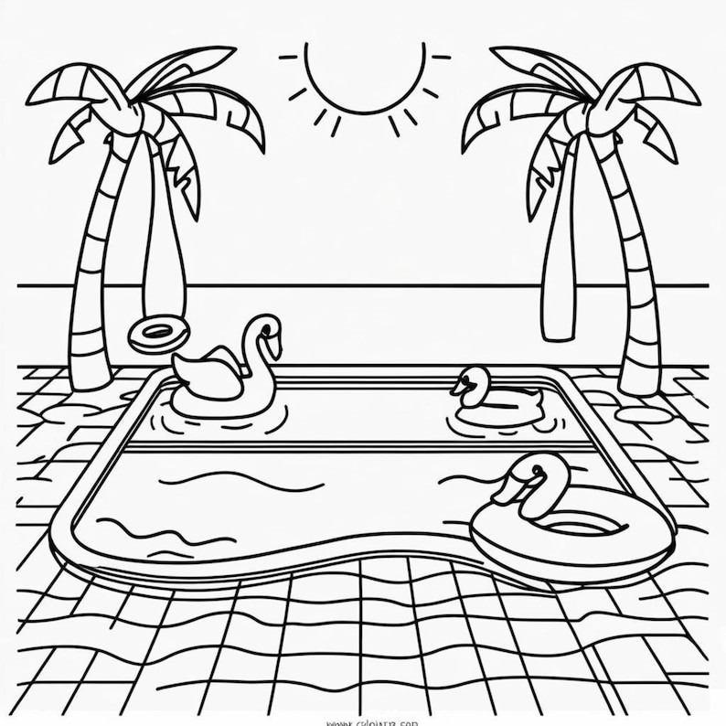 Pool Party Coloring Page - Etsy
