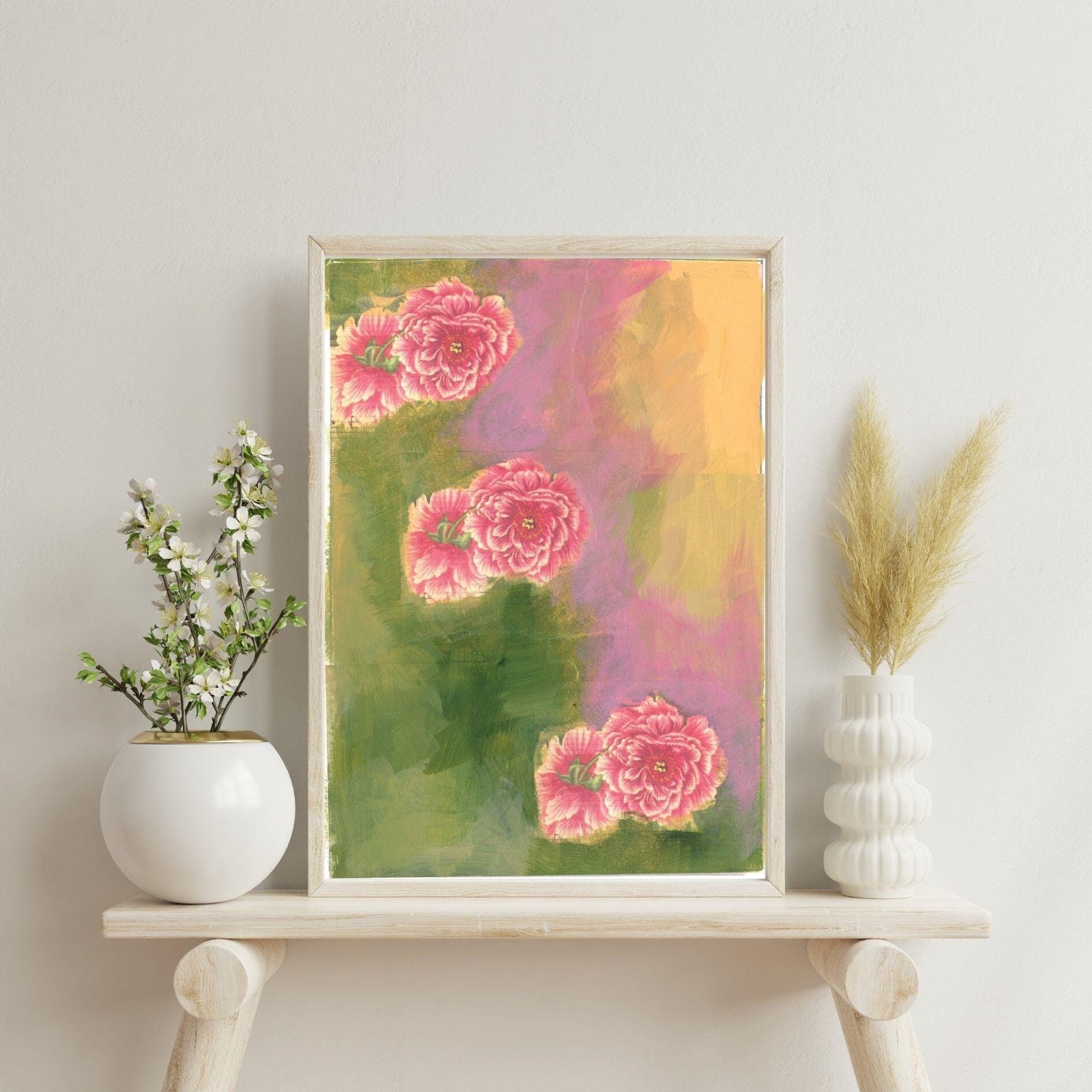Mixed Media, Pink Flowers, Collage, Wall Art - Etsy