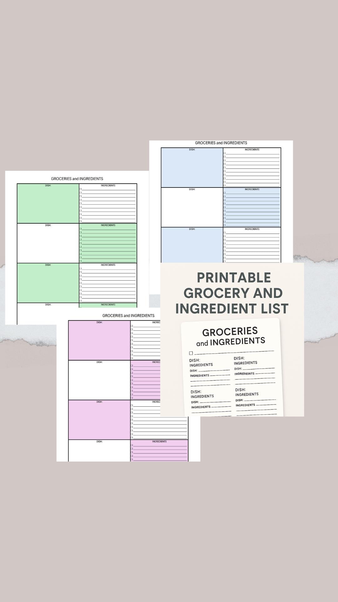 Printable Grocery and Ingredient List | Meal Planning Template | 4 ...