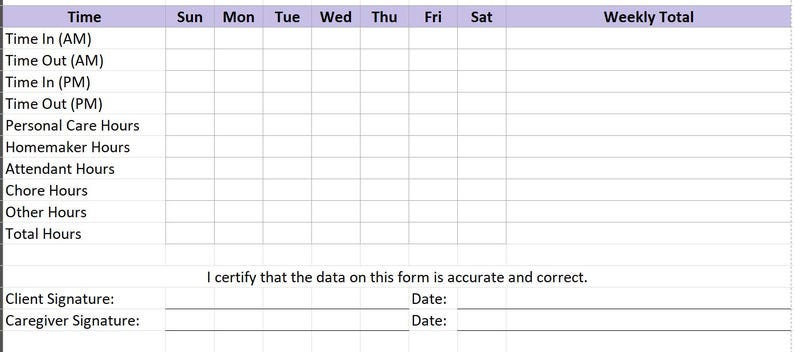 Caregiver Progress Note | Printable Excel Template, Weekly Care Log ...