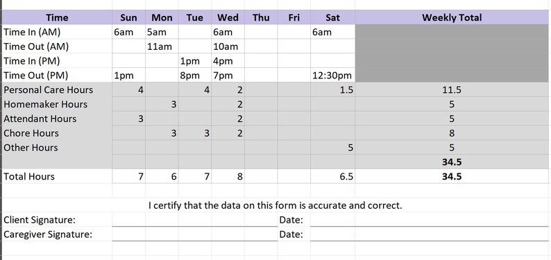 Caregiver Progress Note | Printable Excel Template, Weekly Care Log ...