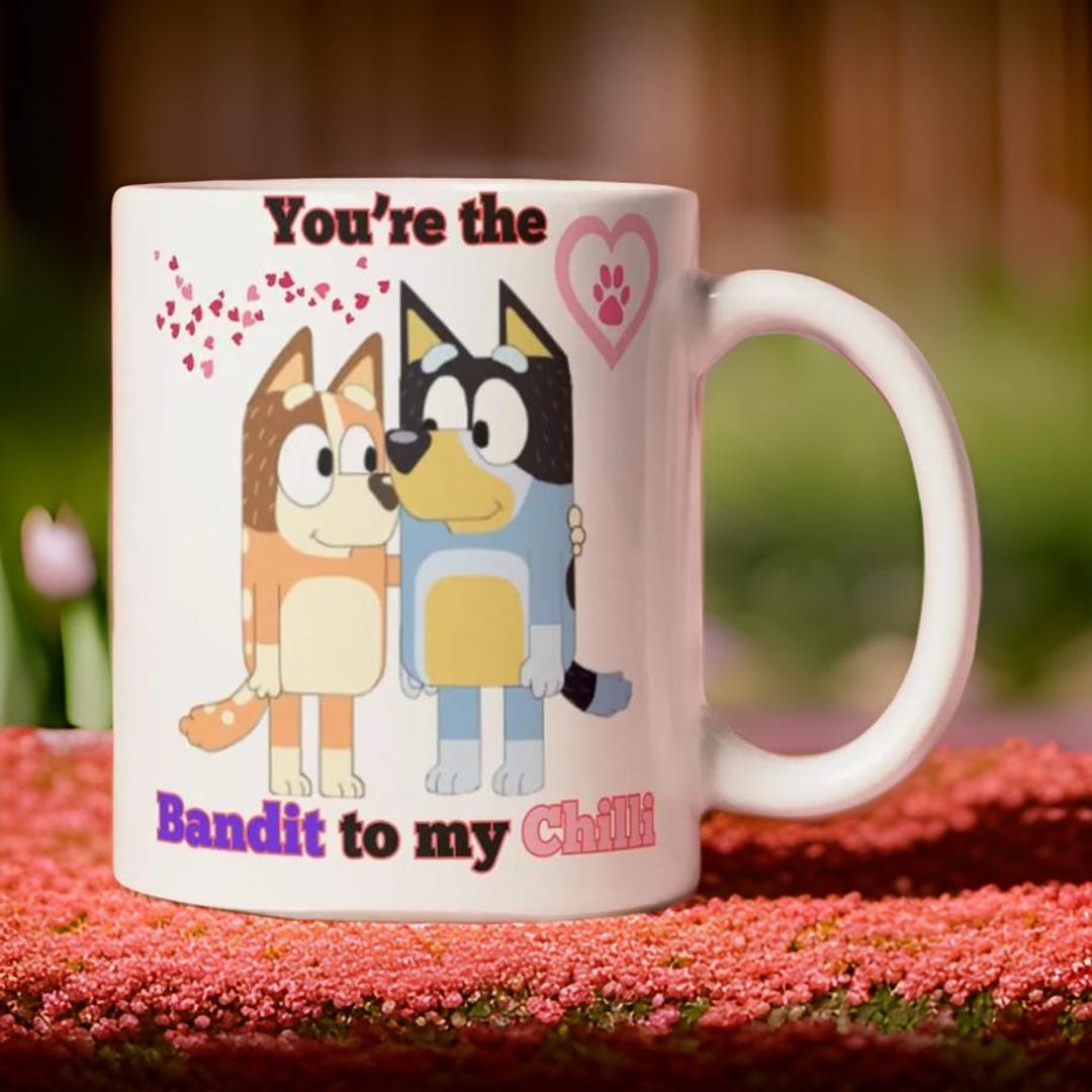 Bluey Valentine's Coffee Mug Bandit and Chilli Design Valentine's Day ...