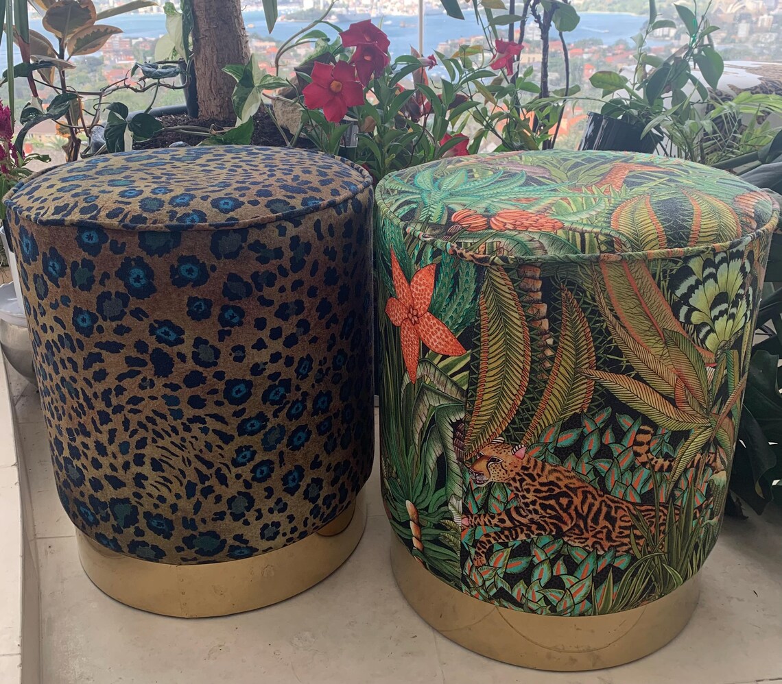 Beautiful Jaguar Ottoman With Gold Brass Base, High Quality Linen ...