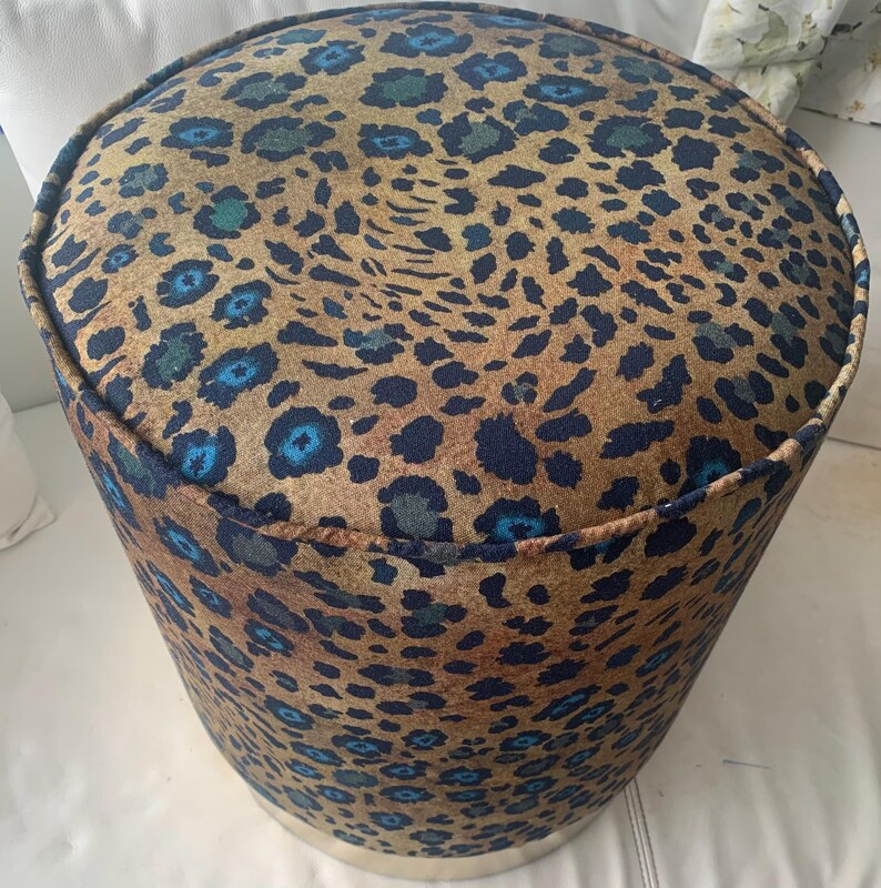 Beautiful Jaguar Ottoman With Gold Brass Base, High Quality Linen ...