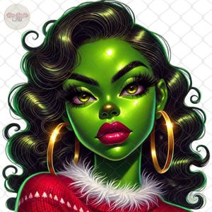 4 Beautiful Afro Black Grinch Png, Black Santa Girl Png,melanin Grinch ...
