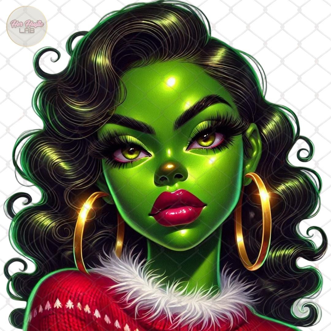 4 Beautiful Afro Black Grinch Png, Black Santa Girl Png,melanin Grinch ...