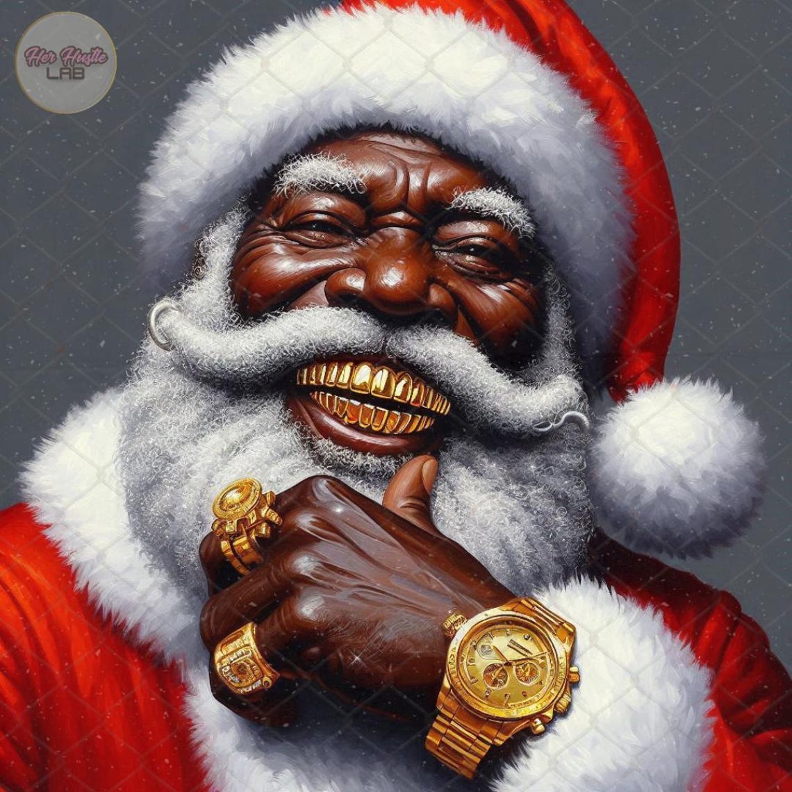 Black Santa Png,black Santa With Gold Grillz, Urban Santa Claus, Black Santa Clipart,african ...