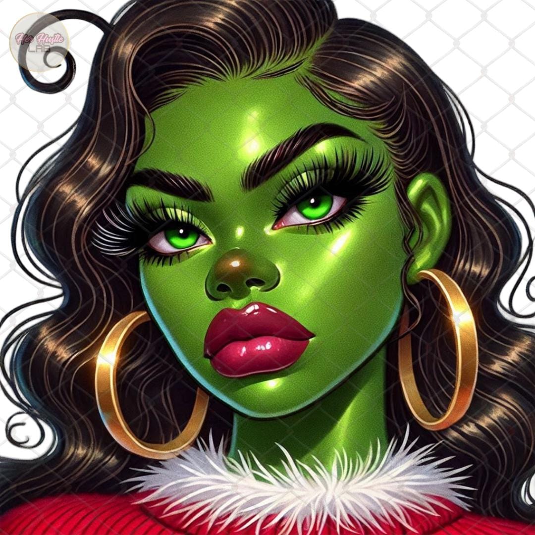 4 Beautiful Afro Black Grinch Png, Black Santa Girl Png,melanin Grinch ...