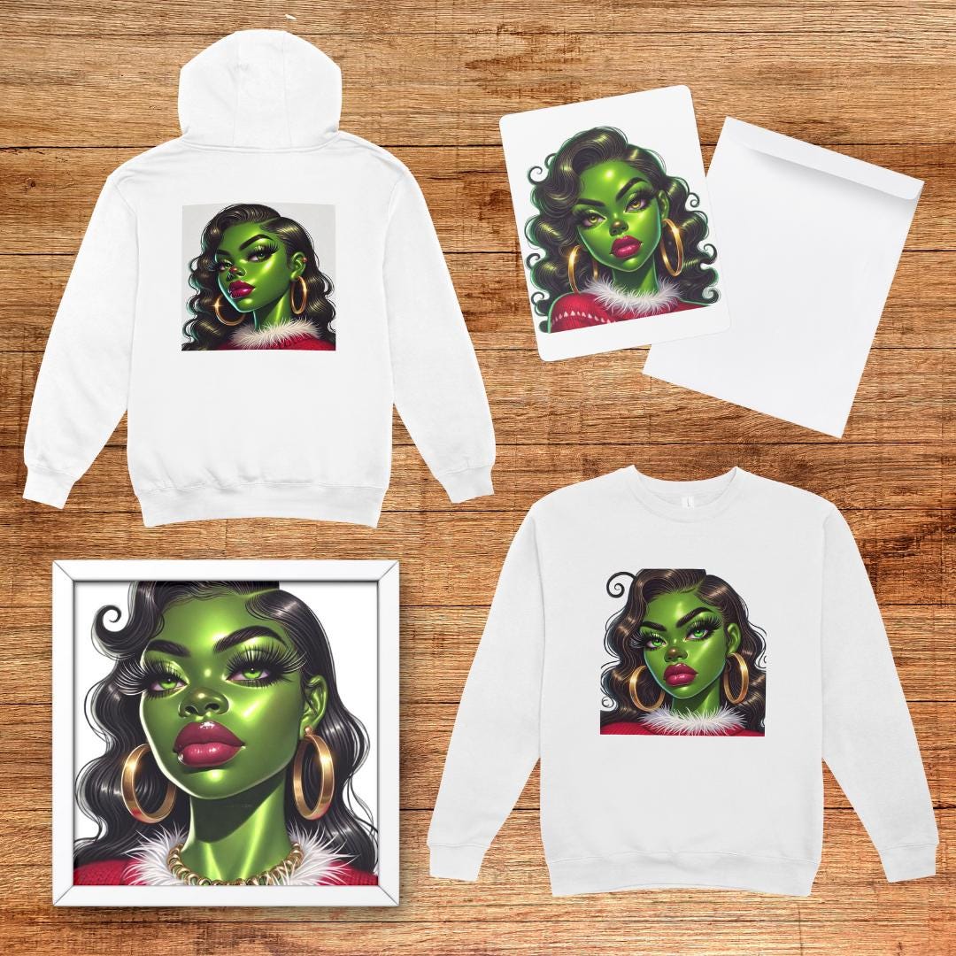 4 Beautiful Afro Black Grinch Png, Black Santa Girl Png,melanin Grinch ...