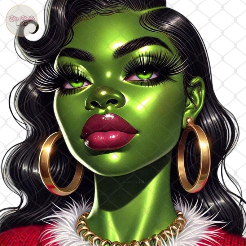 4 Beautiful Afro Black Grinch Png, Black Santa Girl Png,melanin Grinch ...