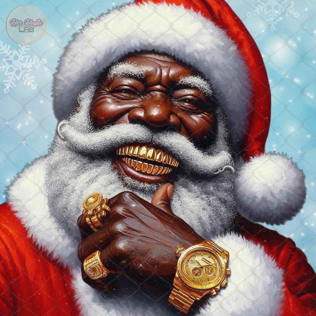 Black Santa Png,black Santa With Gold Grillz, Urban Santa Claus, Black ...