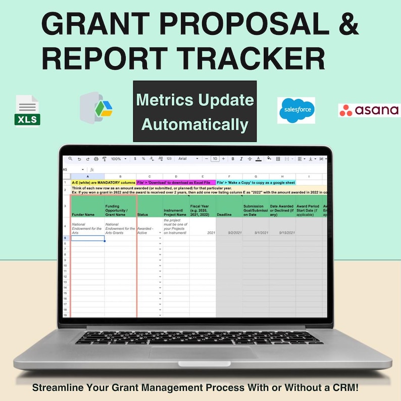 Nonprofit Grant Proposal and Report Tracker, Excel Spreadsheet, Google Sheets, Grant Deadline ...