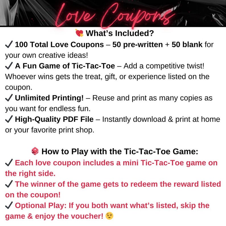 100 Fun & Spicy Love Coupons: Romantic Gift for Couples (PDF Pattern ...
