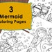 3 Mermaid Coloring Pages, Under the Sea, Ocean Fun Mermaid Coloring ...