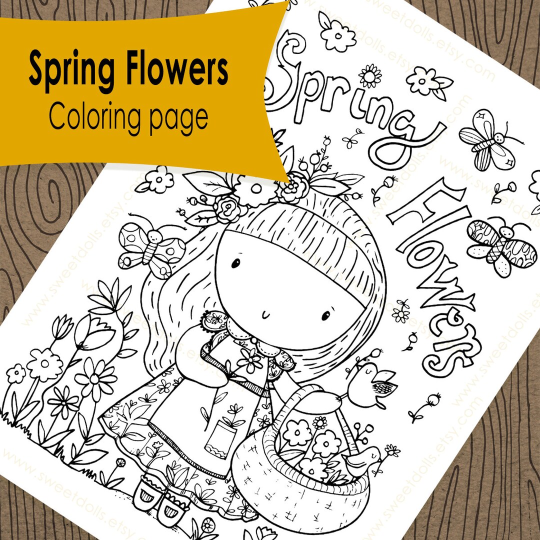 1 Cute Kids Coloring Page, Spring Flowers, Fun Kids Activities - Etsy