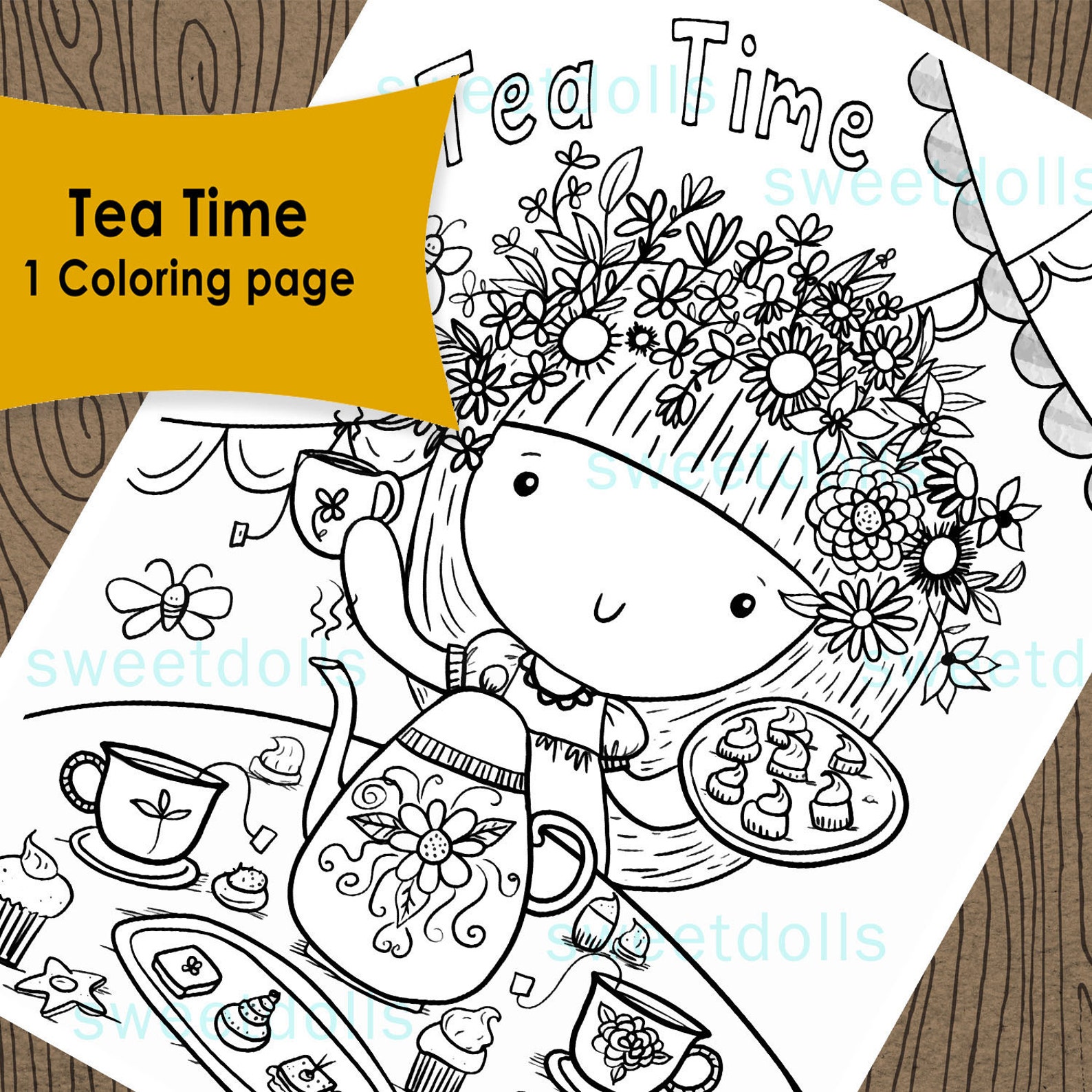 Fun Tea Party Time Coloring Page, Girls Coloring Page, Fun Activity - Etsy