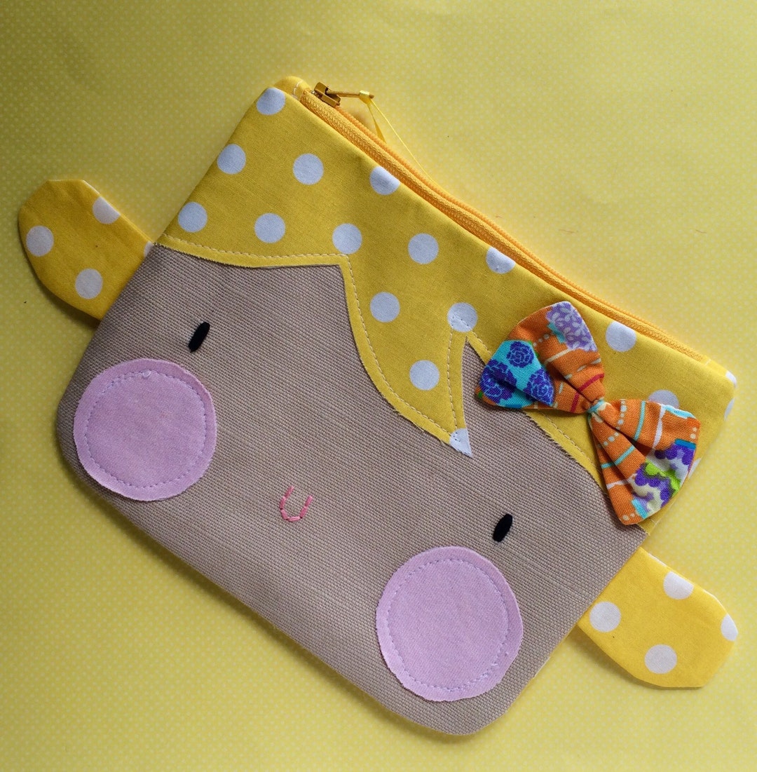 Handmade Kawaii Pencil Pouch: Yellow Polka Dot Linen Zipper Bag - Etsy