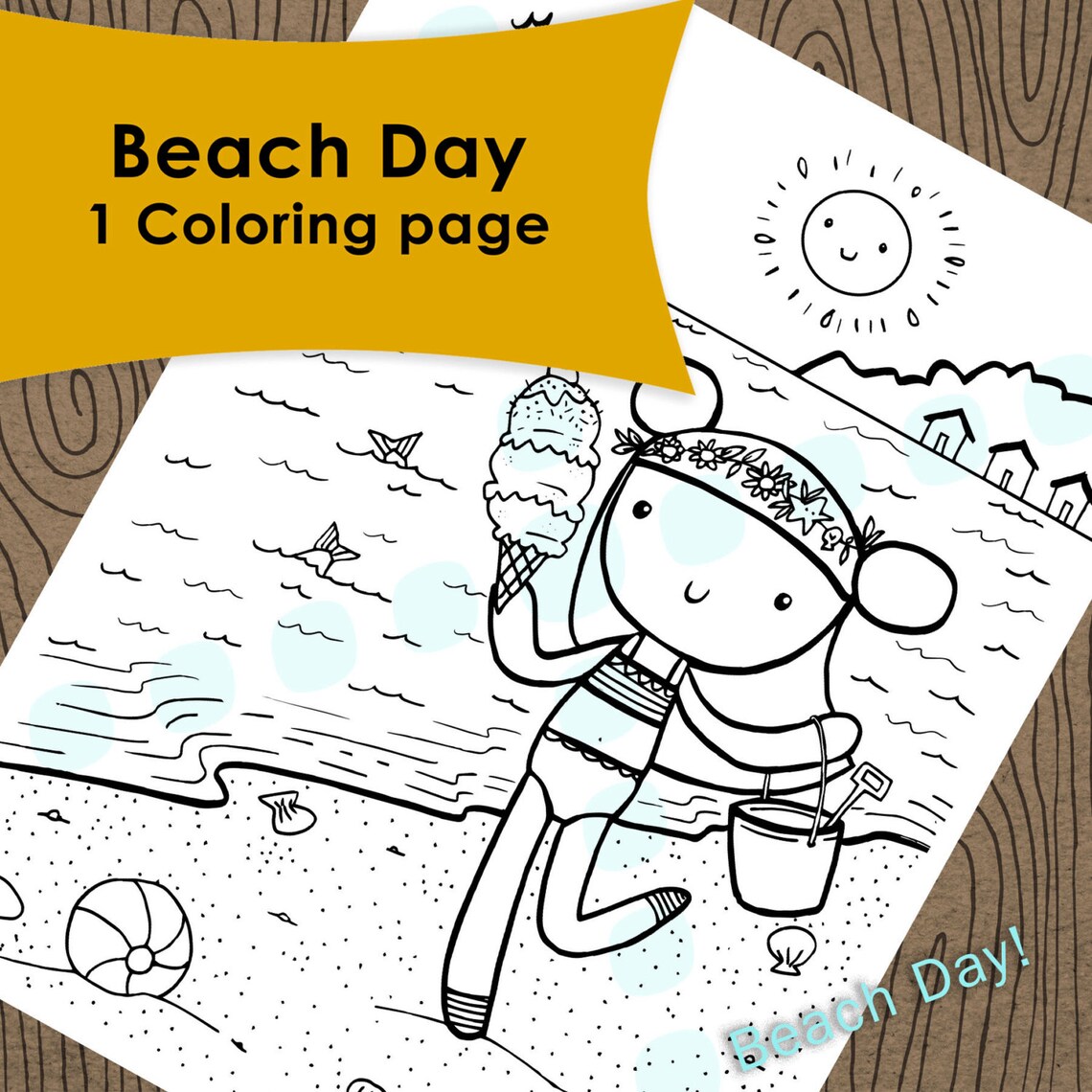 Beach Day Coloring Page Kids Coloring Page | Etsy