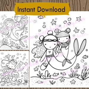 3 Mermaid Coloring Pages, Under the Sea, Ocean Fun Mermaid Coloring ...