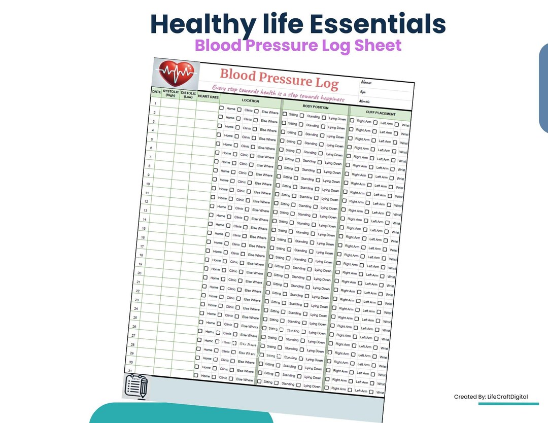 Blood Pressure, Log, Monitor Sheet, Template, Log Book, Planner, Pulse ...