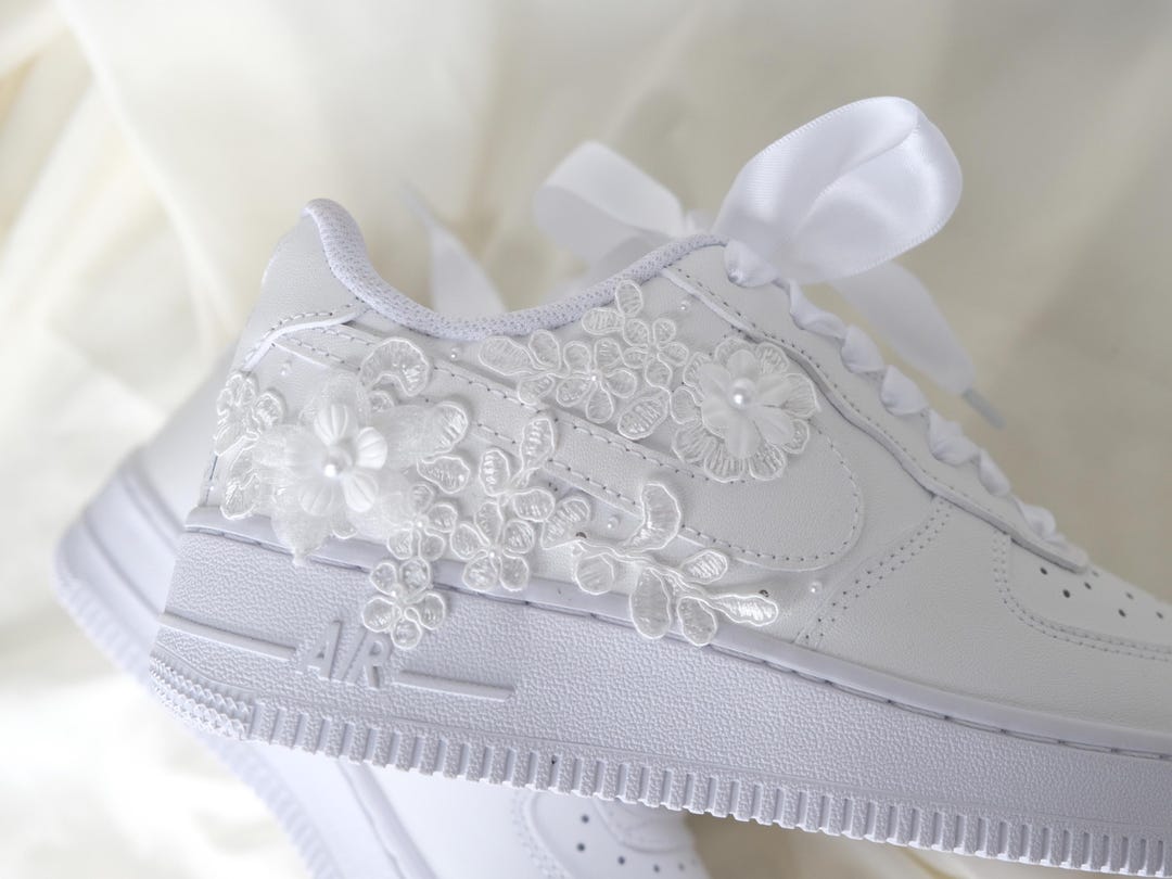 Bridal Air Force 1 Bright White Luxury Embroidered Sneakers • Bridal ...