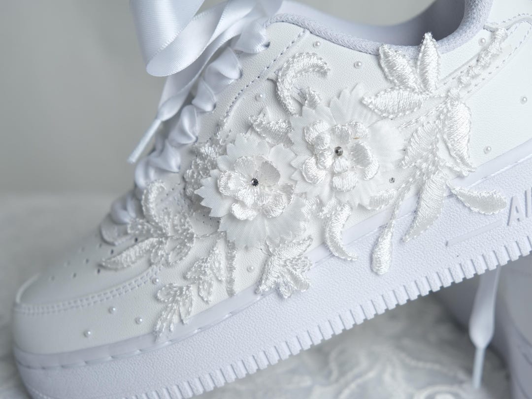 Bridal Air Force 1 Bright White Luxury Embroidered Sneakers • Bridal ...