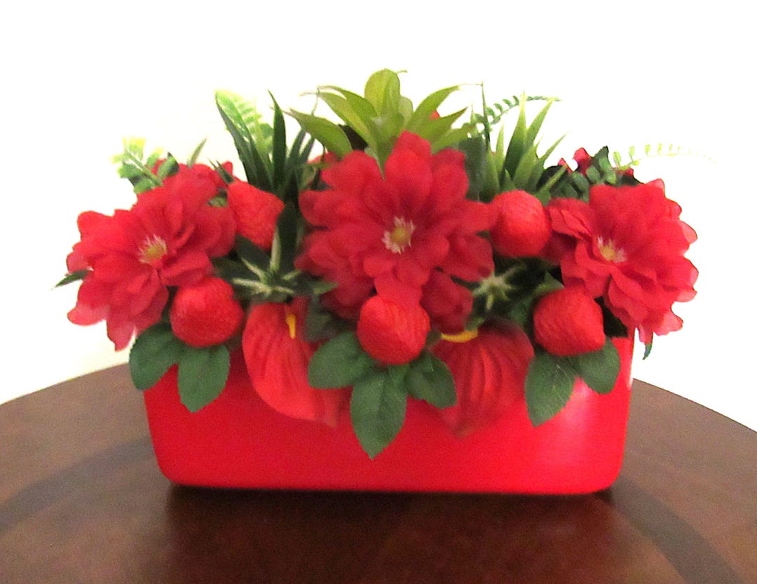 This Rectangular Floral Arrangement Filled With Strawberries, Florals ...