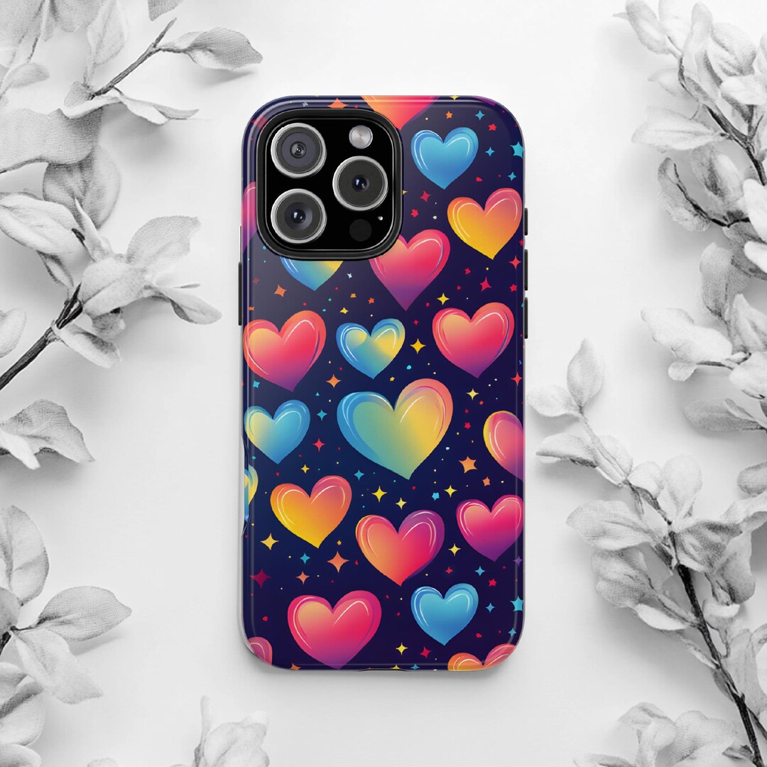 Colorful Rainbow Heart Pattern Phone Case | Vibrant Gradient Colors ...