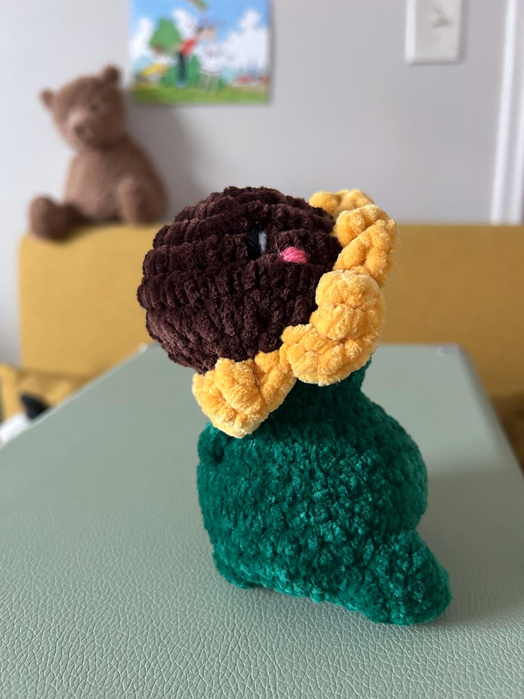 Crochet Sunflower Dinosaur Plushie – Handmade Jurassic Flower Stuffie ...