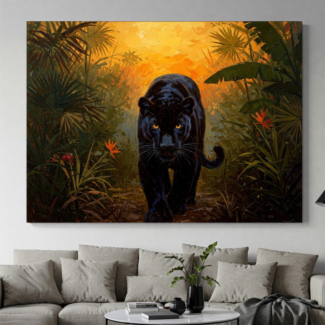 Panther Oil Painting, Original Painting on Canvas, Tropical Painting ...